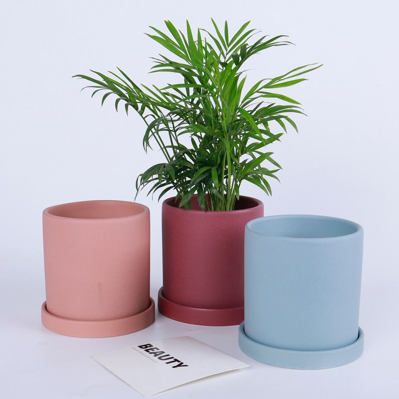 Wholesale solid color classic cylindrical planter pot with tray ...